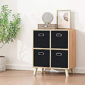 STOREONE 13 Inch Cube Organizer Bins ,Black Fabric Storage Bins，Foldable Storage Bins Basket with Dual Handles Fabric Organizer Bins and Storage Box，Set of 3,Black