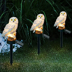 iDoGood 2packed Garden Solar Lights,Outdoor Decorative Resin Owl Solar LED Lights,Waterproof, with Stake, Small Figurine Lights for Garden Lawn Pathway Yard Decorations (White)