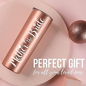 Onebttl Mother of The Bride Gifts, 20oz Stainless Steel Skinny Tumbler with Lid and Straw On Wedding Party for Brides Mom from Brides, Daughters (Rose Gold)
