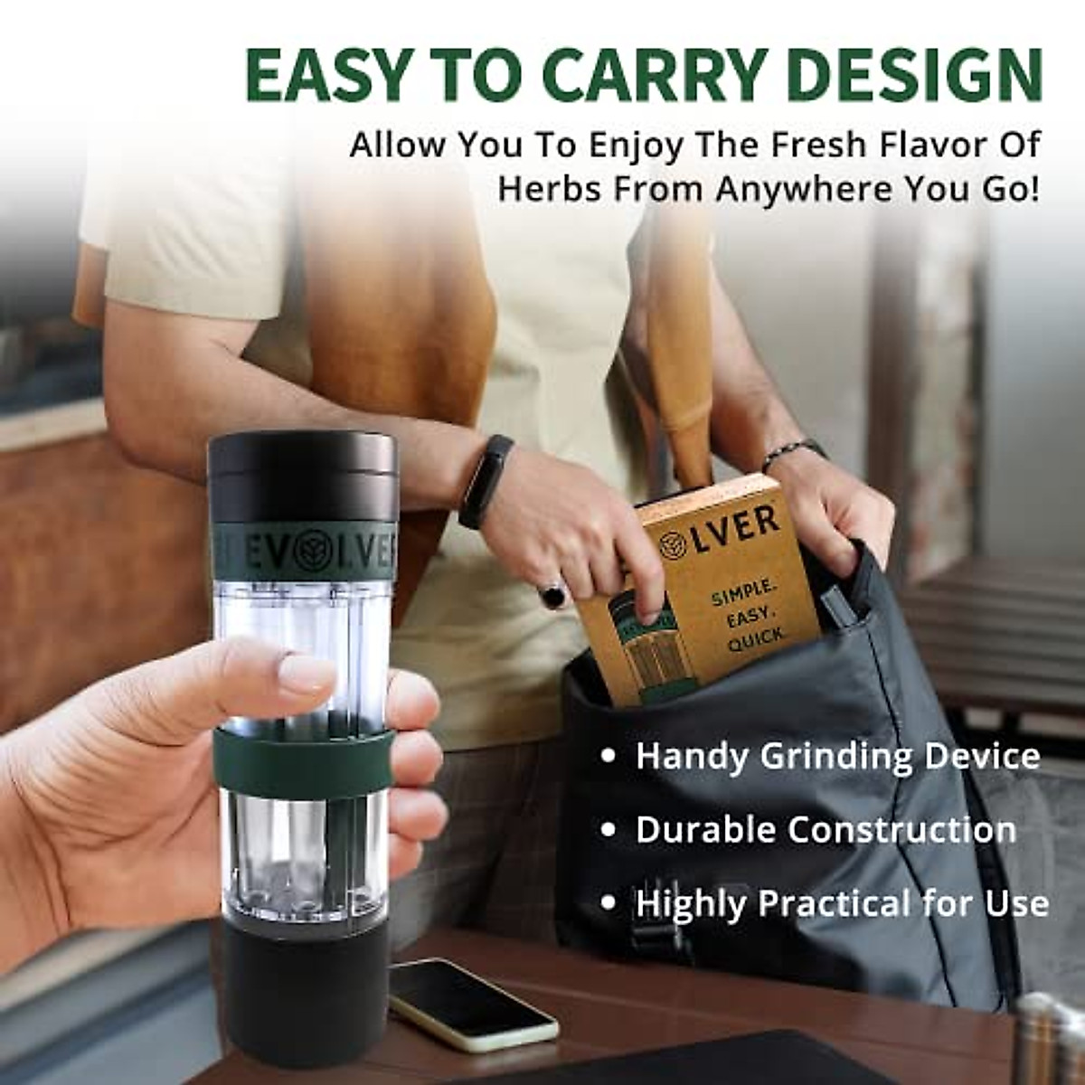 THE REVOLVER 3 in 1 Portable Herb Grinder with Storage, Lightweight and Easy to Carry Travel Herb Grinder, a Gift for your Loved Ones