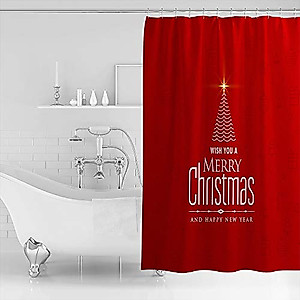 Shower Curtains for Bathroom Decoration Merry Christmas and Happy New Year Red Backdrop Pattern Waterproof Polyester Fabric 72" Wx72 L with Hooks, Machine Washable