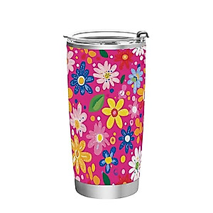 sanluoli Fresh Little Flowers Peach Stainless Steel insulated water bottle with Straw Leak Resistant Flip coffee mug for men for Home, Office or Car portable straw tumbler 20 OZ