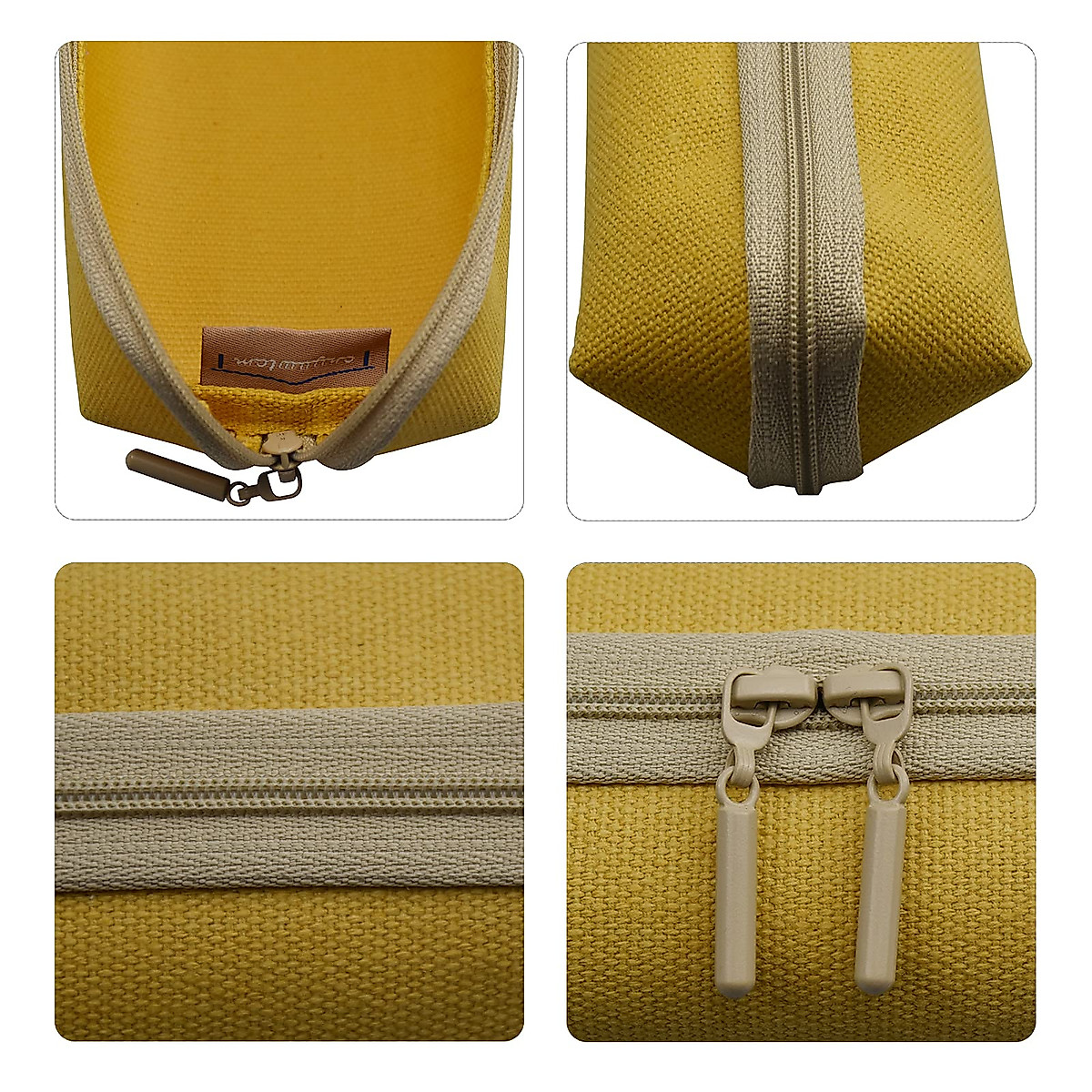 enyuwlcm Canvas Stationery Stylish Small Pencil Pouch and Slim Pencil Case with 2 Zippers 1 Pack Yellow