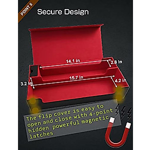 Venssu Card Deck Box, Card Deck Case, Deck Card Box, Leather Large Size Fit 550 Plus Sleeved Cards Compatible with single/double sleeved toploader MTG TCG CCG (Black＆Red)