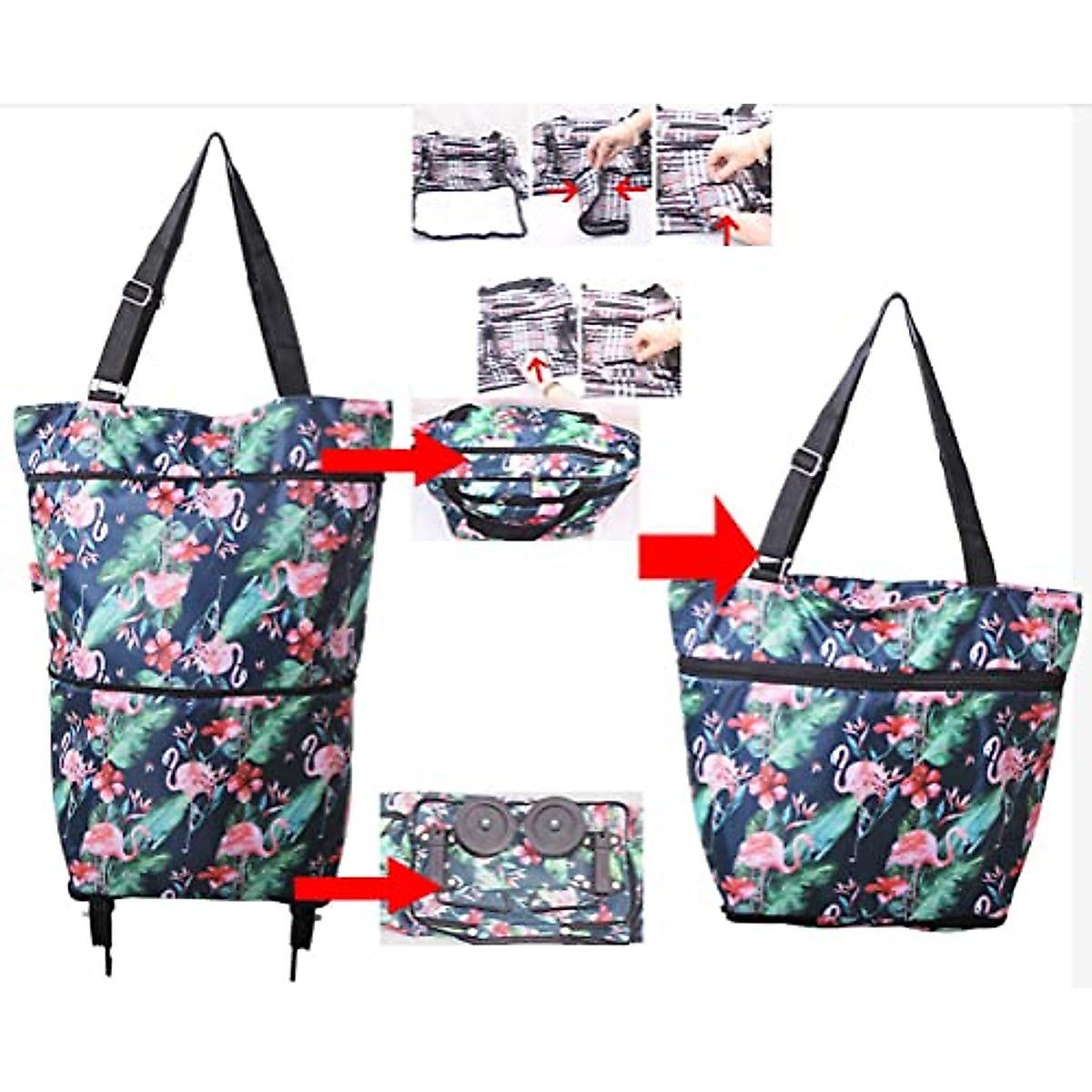 Cowinbest Upgrade Shopping Bag with Wheels Portable Trolley Bag Grocery Cart Hand Pulling Utility with Hand Straps Folding Shopping Cart- Larger Size & Waterproof & Strong（B088K4RQF7）