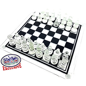 Matty's Toy Stop Deluxe Clear & Frosted Glass Chess Set (10") Small