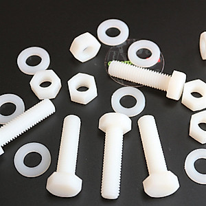 20 x Natural Colour Nylon, Hex Head, M10 x 40mm, Plastic Nuts and Bolts, Washers, Hexagon, Nylon, (25/64 x 1 37/64 in)