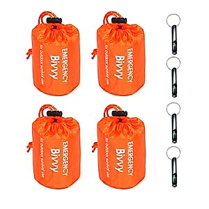 GOGOOD 4 Pack Emergency Bag Survival Bivvy Sack with Whistles, Lightweight Portable Emergency Supplies for Outdoor Camping Hiking Keep Warm After Earthquakes, Hurricanes Disasters