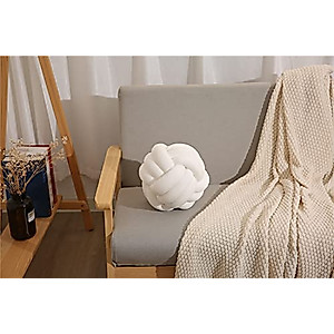 Naibyuki Knot Ball Pillow Household Throw Pillow Short Plush Knot Ball Pillow Home Decorative Waist Cushion Pillow for Couch Bed Car Office (White,Diameter:10.6 inches)