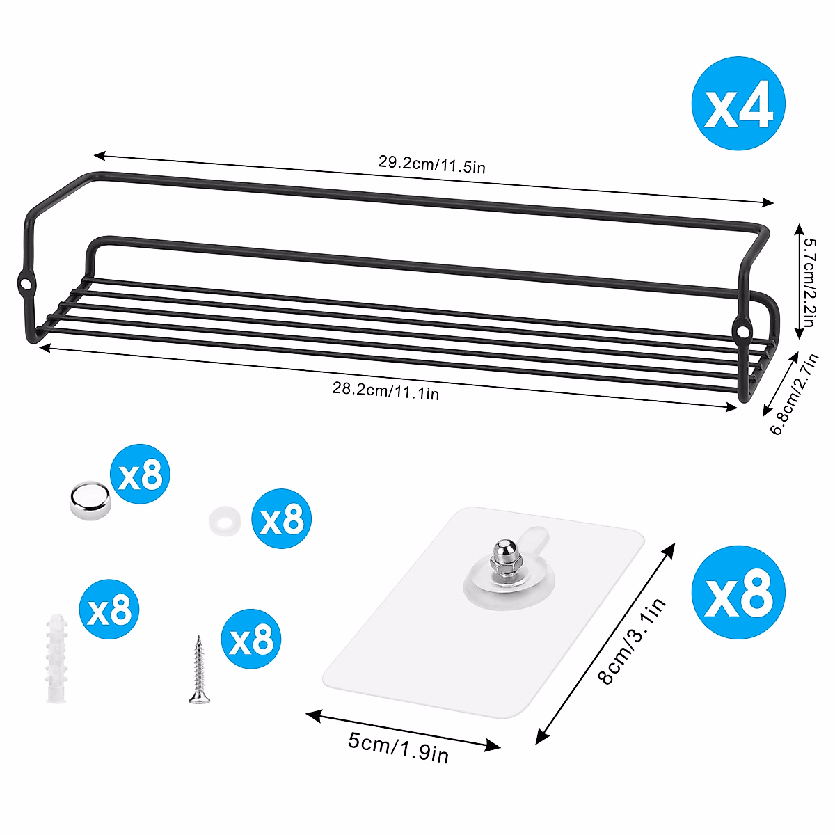 ROFAY Spice Rack Organiser, 4 Pack Wall Mounted Tier Shelf with Adhesive Sticker & Screws for Spices, Herbs, Jars and Other in Cupboard/Kitchen/Cabinets/Pantry
