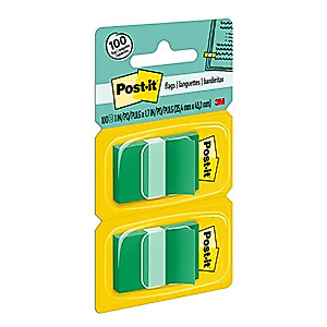 Post-it Flags, 50/Dispenser, 2 Dispensers/Pack, 1 in Wide, Green (680-GN2)