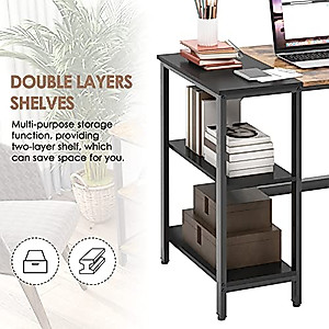 DlandHome Storage Desk Studio Table, 55.1 Inch Large Desk Computer Desk Home Office Table with Storage Shelves Study Writing Desk with Splice Board DUS-CXYM-PB001B-140