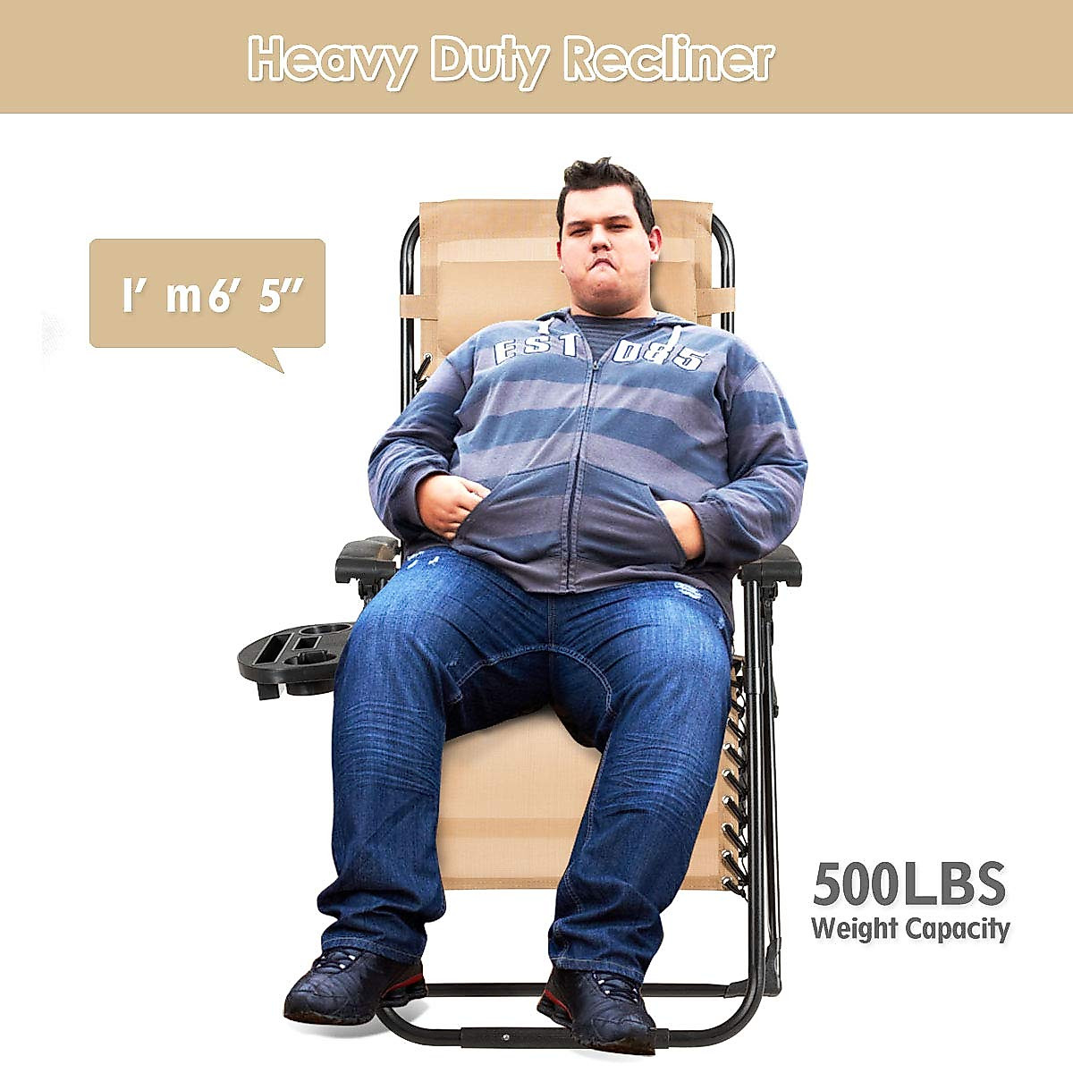 Goplus Zero Gravity Chairs, X-Large Outdoor Lounge Lawn Chair with Cup Holder & Detachable Headrest, Adjustable Folding Patio Recliner for Pool Porch Deck Oversize (Beige)