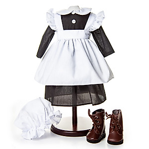 THE QUEEN'S TREASURES 18 in Doll Clothes and Accessories, 5 PC Kitchen Maid Uniform with Dress, Cap, Apron, Pantaloons. Includes Boots. Fits American Girl Dolls. Doll NOT Included