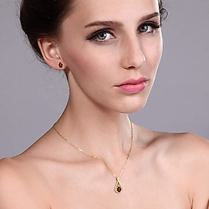 Gem Stone King 10K Yellow Gold 6X4MM Oval Gemstone Birthstone and White Diamond Pendant Earrings Jewelry Set For Women | With 18 Inch Gold Chain