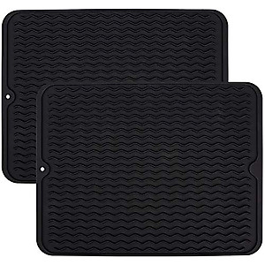 Nicunom 2 Pack Silicone Dish Drying Mat 16" x12", Waterproof Countertop Pad, Heat Resistant, Eco-friendly, Non-slipping, Easy Clean Dishwasher Safe, Black