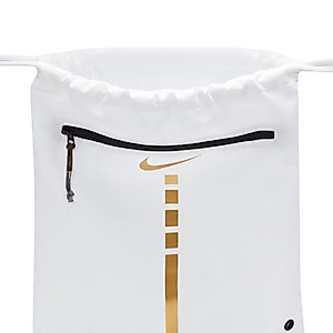 NIKE Hoops Elite Drawstring Bag (17L) DX9790-100 (WHITE/BLACK/METALLIC GOLD), Size ONE