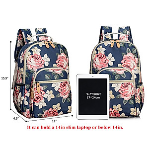 Leaper Floral School Backpack for Girls Travel Bag Bookbag Satchel Dark Blue