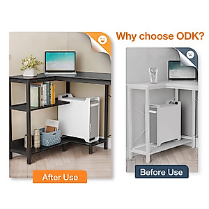 ODK 55 Inch Small L Shaped Computer Desk with Power Outlets, Corner Desk with PC Stand & Reversible Storage Shelves for Small Space Home Office Workstation, Modern Simple Writing Study Table, Black