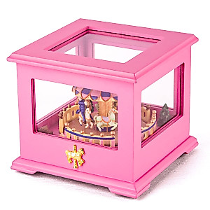 Wooden Carousel Horse Music Box Gift, Wind Up Musical Box Gift for Wife Daughter Women Sister Pink Merry Go Round Valentine Day Christmas Birthday Plays Castle in The Sky