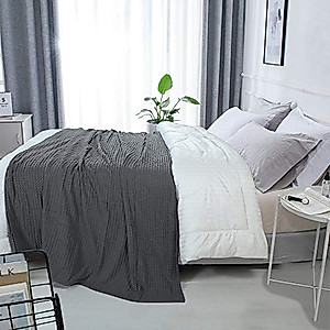 HILLFAIR 100% Combed Cotton Blanket–102x108 Inch California King Size Bed Blankets– Warm Soft All Season Breathable Blankets– Extra Large Oversized California King Blanket- Grey King Cotton Blankets