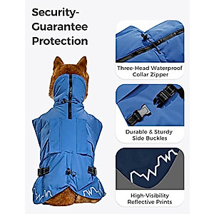 Wantdo Large Dog Padded Rain Jacket Waterproof Warm Winter Jacket Refletive Size 23 Blue