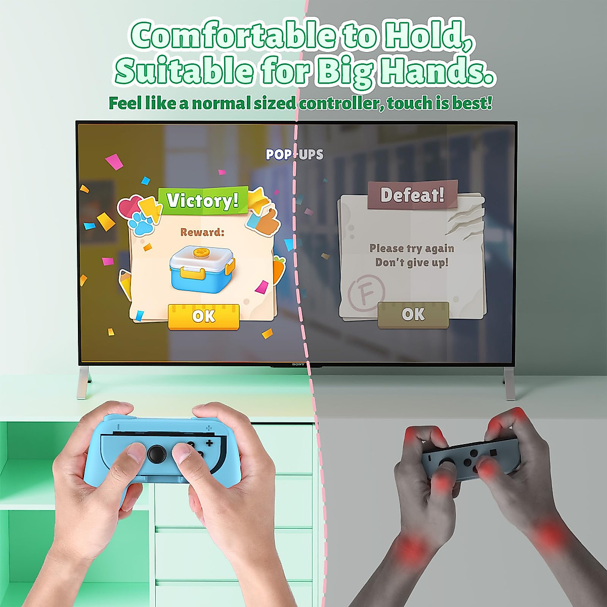 FASTSNAIL Grips Compatible with Nintendo Switch for Joy Con & OLED Model for Joycon, Wear-resistant Handle Kit Compatible with Joy Cons Controllers, 2 Pack(Light Green and Light Blue)