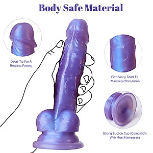 Realistic Dildo for Beginners, 6.5" Small Jelly Dildo with Suction Cup for Hands-Free Play, Body-Safe Material Dildos Adult Sex Toys for Women, Lifelike Dong for Vaginal G-spot and Anal Sex Blue