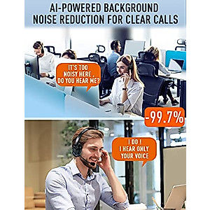 WUGEUSCH Wireless Headset with Microphone -Noise Canceling Headphones with Mic -Bluetooth On-Ear Earphones for Trucker, Office Work, Video Calling, Call Center -32H Talk Time, Clear Audio Transmission