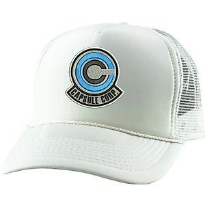 ALLNTRENDS Adjustable Trucker Hat Capsule Corp Embroidered Mesh Baseball Cap Adult Graphic Anime Hats (White)