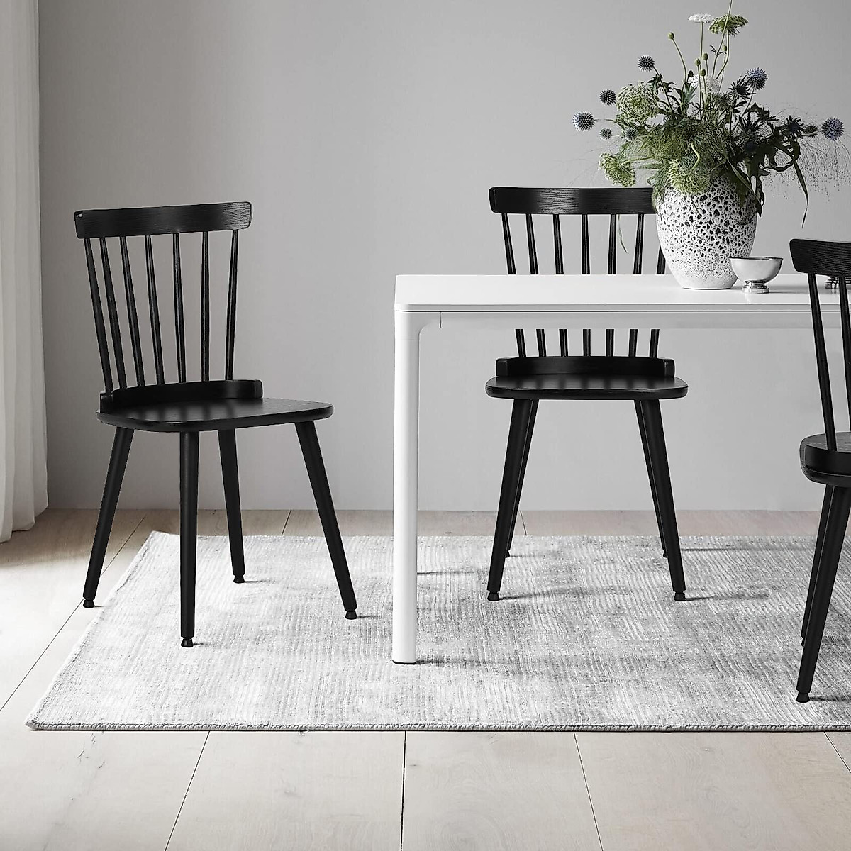 RêveLife Windsor Dining Chair Set of 6 Farmhouse Solid Wood Spindle Back Side Chair Mid-Century Modern Black Armless Kitchen Chair for Dining Living Room Farmhouse Restaurant