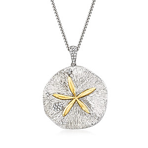 Ross-Simons 0.10 ct. t.w. Diamond Sand Dollar Necklace in Sterling Silver and 14kt Yellow Gold