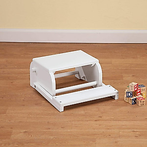 Fox Valley Traders Personalized Children's 2-in-1 Step Stool and Chair, White Wood, Butterfly & Flower Design with Custom Name