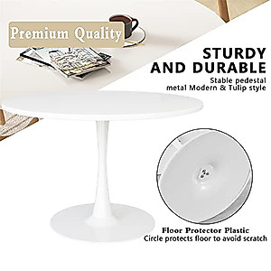 Recaceik Modern Round Dining Table, 42.1'' Tulip Table with MDF Table Top & Metal Pedestal Base for Dining Room Living Room Cafe w/ 0.71” Thickened Tabletop for 4-6 People, White
