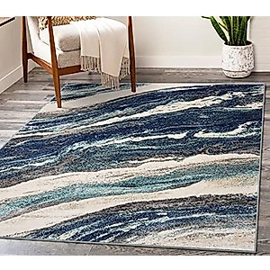 LUXE WEAVERS Rug – Art Deco Living Room Carpet with Marble Swirl – Persian Area Rugs for Modern Home Décor, Soft Luxury Rug, Stain-Resistant, Medium Pile, Jute Backing, Blue / 8’ x 10’