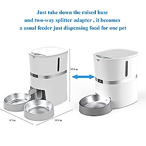 Automatic Cat Feeder, WellToBe Pet Feeder Food Dispenser for Cat & Small Dog with Two-Way Splitter and Double Bowls, up to 6 Meals with Portion Control, Voice Recorder - Battery and Plug-in Power