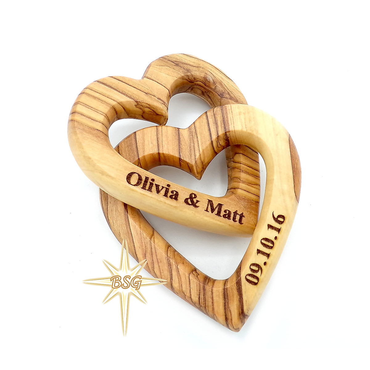 Customized Gifts, Olive Wood Hearts, Personalized Valentines Day Gift, Together Forever, Unique and Cute for Engagement, Wedding, Anniversary, interwind interlocking hearts for her, him, wife, husband