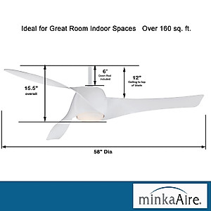 Minka Aire F803DL-WH Artemis - Smart Ceiling Fan with Light Kit in Transitional Style - 15.5 inches tall by 58 inches wide, Finish Color: White, Blade Color: White