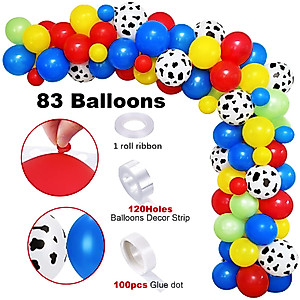 Golray 91Pcs Farm Animals Party Decorations Supplies, Farm Barn Animal Backdrop Farmhouse Decor Tablecloth Cow Print Horse Balloon Arch Garland Kit 1st Baby Shower Birthday Party Supply for Kids Girls