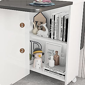 ZOUXIKOU Folding Dining Table Drop Leaf Table with 6 Wheels, Kitchen Table with 2-Layer Storage Shelves, Multifunctional Extension Space Saving Dinner Table for Bedroom Dining Room Home