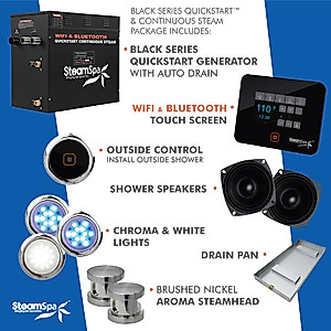 Steam Shower Generator Kit System | Brushed Nickel Shower Head + Self Drain Combo | Enclosure Steamer Sauna Spa Stall Package |Touch Screen Wifi App/Bluetooth Control Panel |12kW Raven |SS-RVB1200BN-A