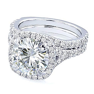 Kobelli Round G-H Moissanite Cushion Halo Bridal Wedding Set 4 CTW 14k White Gold, 7.5