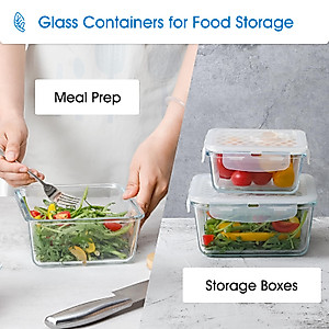 NUTRIUPS 33 Oz Glass Food Storage Containers with Lids, 5.2 Inch Meal Prep Glass Containers with Airtight Lids, Square Glass Bowls with Lids, Microwave, Oven, Freezer and Dishwasher Safe
