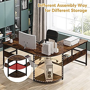 Tribesigns L Shaped Desk with Lift Top, Corner Computer Desk with Storage Shelves, Sit to Stand L Shaped Writing Desk, Industrial Computer Desk Home Office, 59'' Writing Desk with Monitor Stand