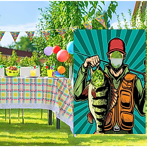 Fisherman Banner Backdrop Background Pretend Play Party Game Photo Booth Props Gone Fishing Fisher Fish Theme Decor for Kid Boy Girl 1st Birthday Baby Shower Favors Supplies Decorations, Multi
