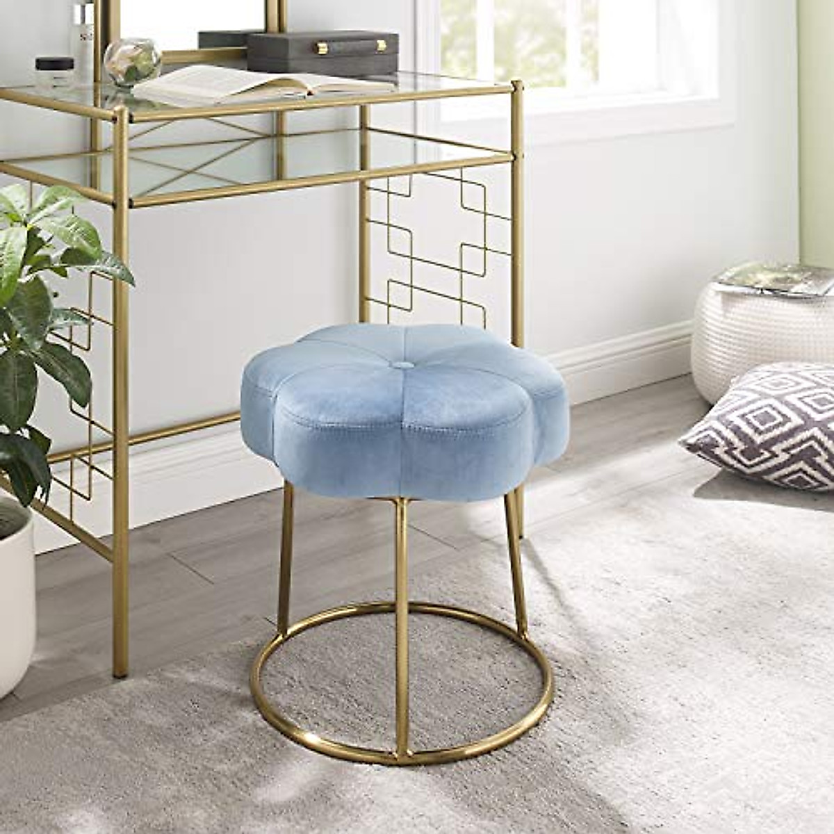 Linon Light Blue and Gold Vanity and Accent Talulah Stool