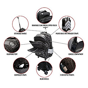 Rolling Universal Gaming Backpack for Xbox One X/S/Playstation 4 Slim/PS4/XB1/XB360/PS3