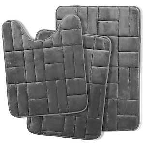 Clara Clark Bathroom Rugs, Velvet Memory Foam Bath Mat, Non-Slip Bath Rugs, Machine Wash, Dries Quickly, Ultra Soft Plush Bath Mats for Bathroom, Tiled - Gray