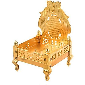 4x4 Inches Big Size Metal Singhasan for Ganesha Krishna God Idols - Gold Plated Ladoo Gopal Pooja Chowki for Temple Mandir Puja Idol Decoration Items 4x4x6 Inches