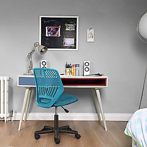 Yaheetech Students Cute Desk Chair Low-Back Armless Study Chair w/Lumbar Support Adjustable Swivel Chair in Home Bedroom School, Turquoise